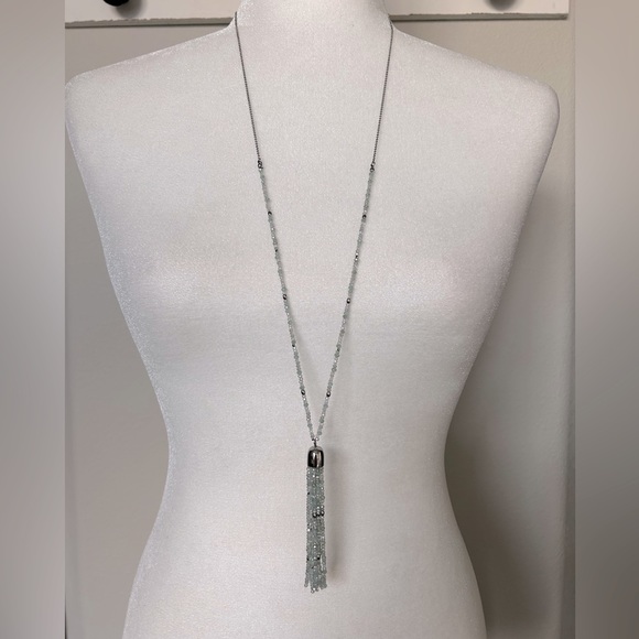 LOFT | Jewelry | Nwot Loft Long Tassel Necklace W Aqua Colored Beads ...
